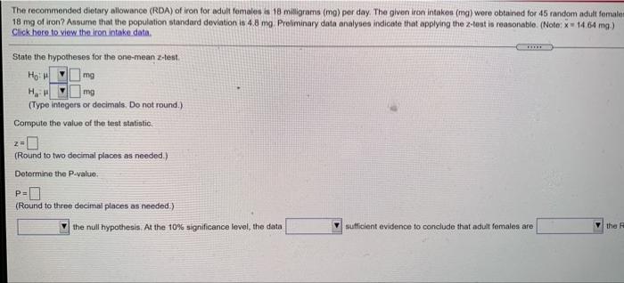 Solved The recommended dietary allowance (RDA) of iron for | Chegg.com