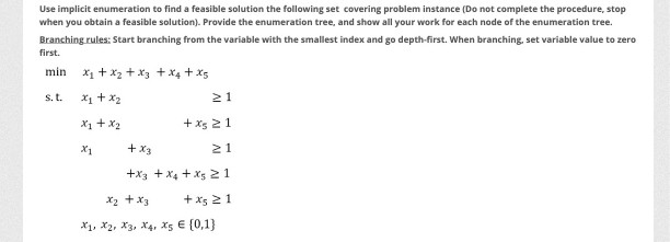 Solved Use implicit enumeration to find a feasible solution | Chegg.com