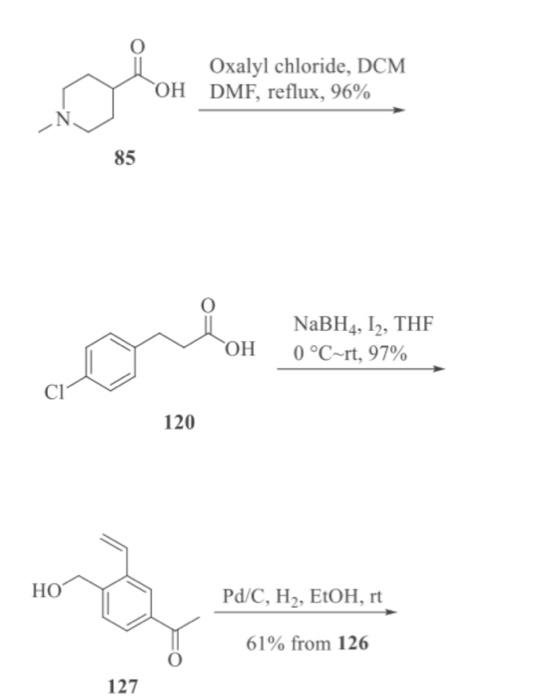 Solved Oxalyl chloride, DCM DMF, reflux, 96\% 85 NaBH4,I2, | Chegg.com