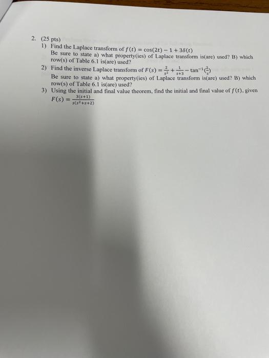 Solved 2. (25 pts) 1) Find the Laplace transform of | Chegg.com