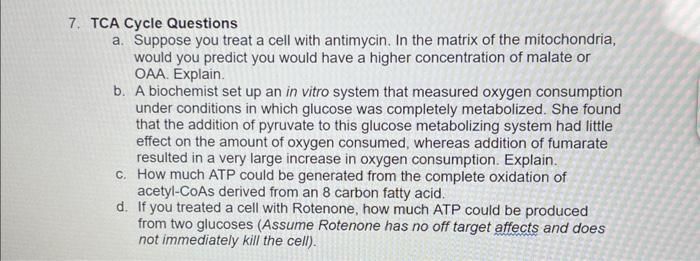 Solved TCA Cycle Questions a. Suppose you treat a cell with | Chegg.com