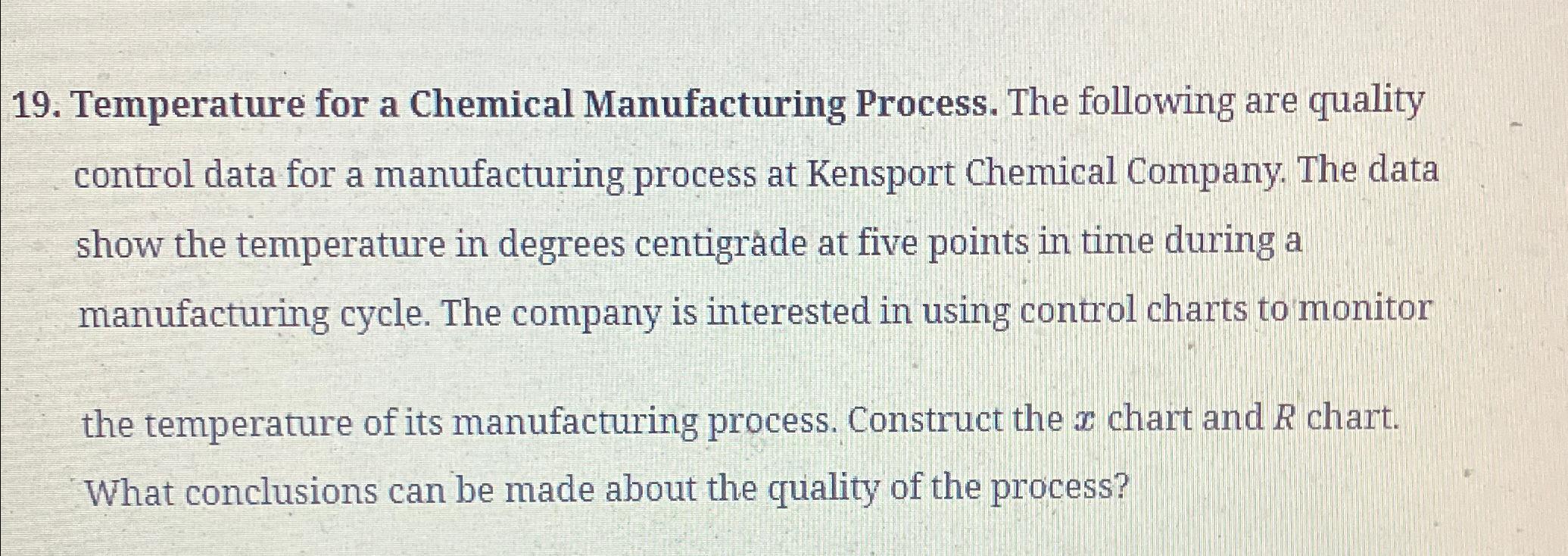 Solved Temperature for a Chemical Manufacturing Process. The | Chegg.com