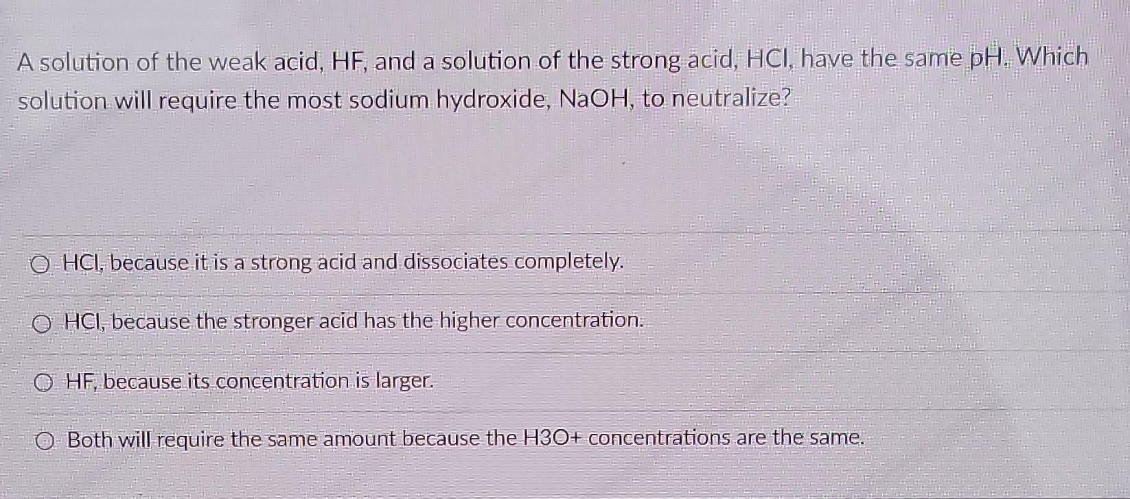 Solved A solution of the weak acid, HF, and a solution of | Chegg.com