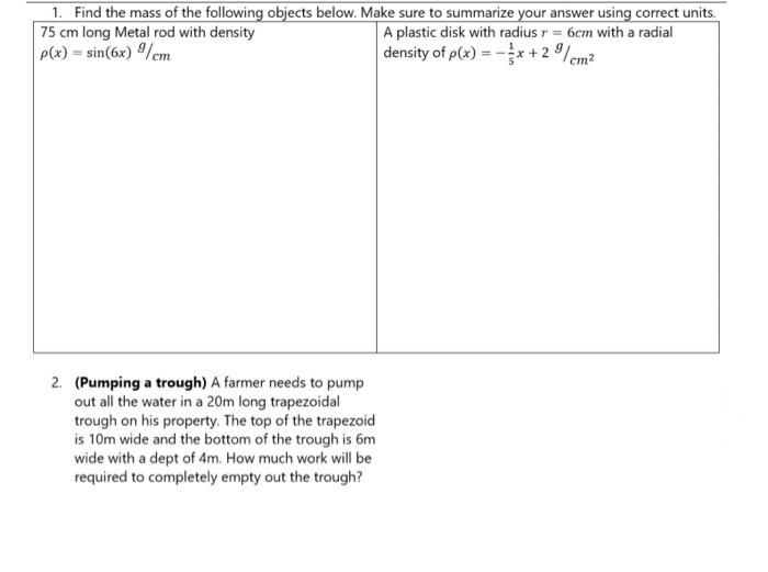 Solved 2. (Pumping a trough) A farmer needs to pump out all | Chegg.com