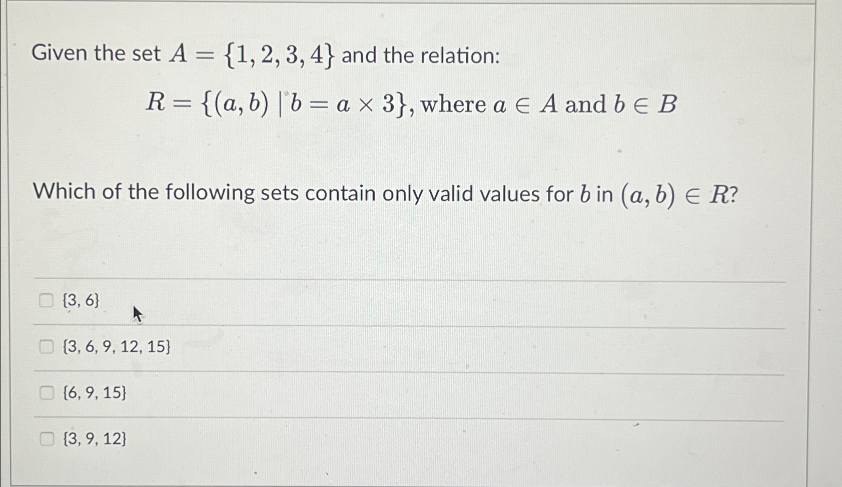 Solved Given the set A={1,2,3,4} ﻿and the | Chegg.com