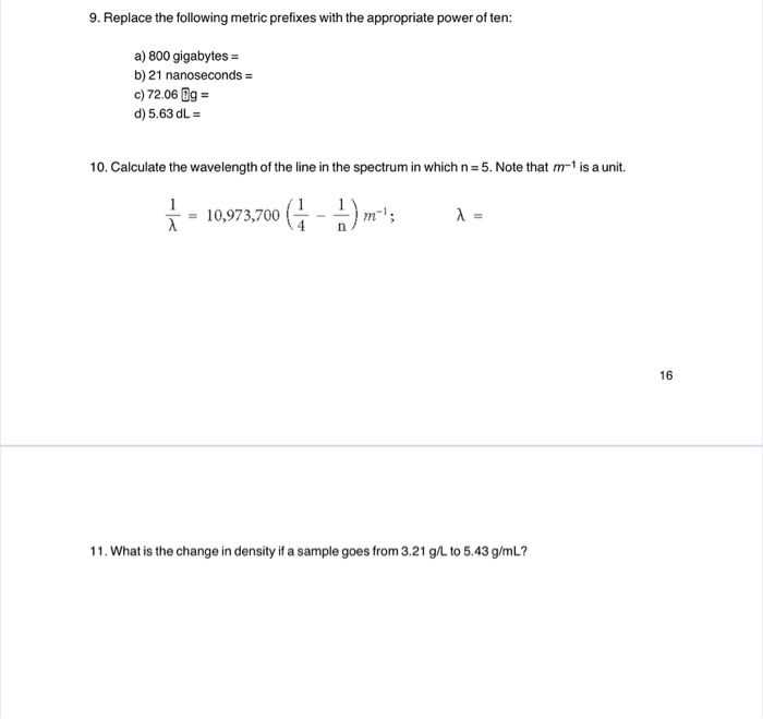 Solved 9. Replace the following metric prefixes with the | Chegg.com