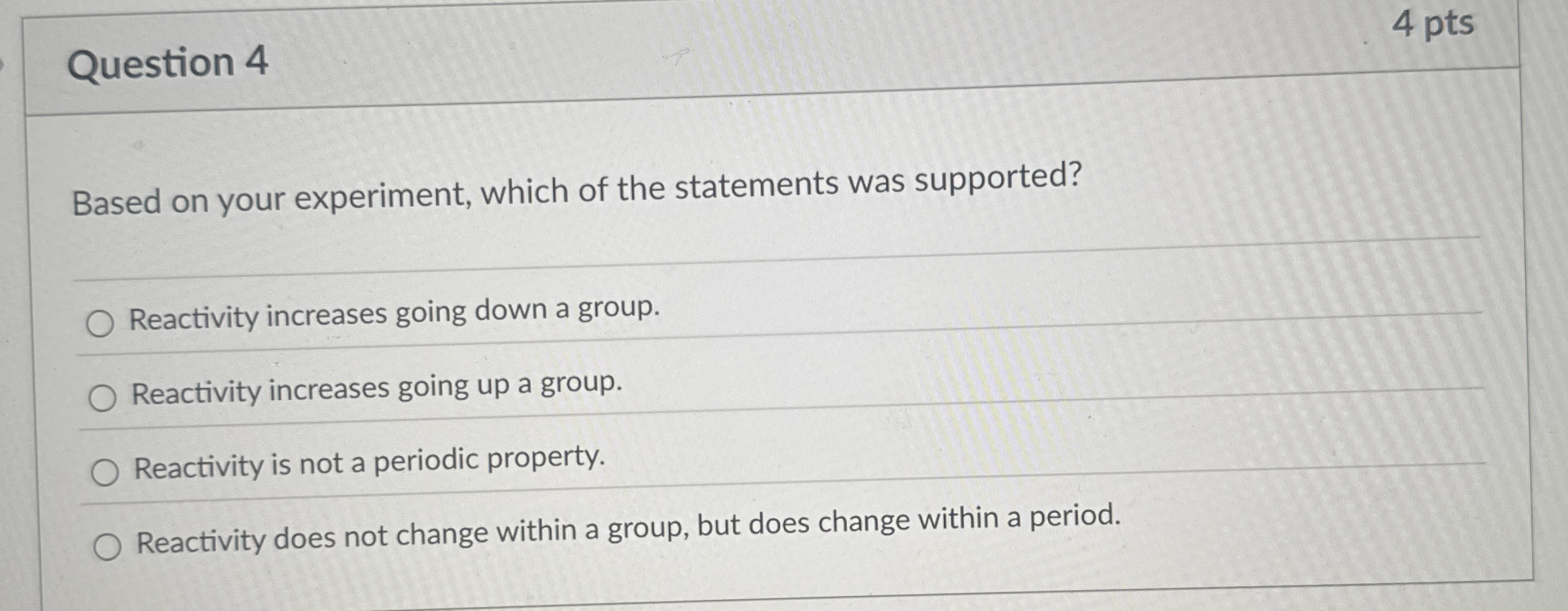 Solved Question 44 ﻿ptsBased on your experiment, which of | Chegg.com