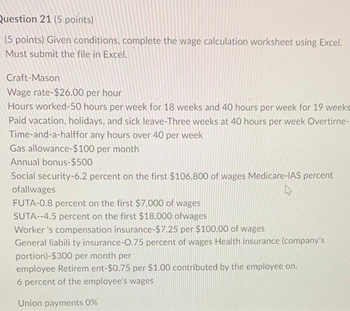 Solved (5 points) Given conditions, complete the wage | Chegg.com
