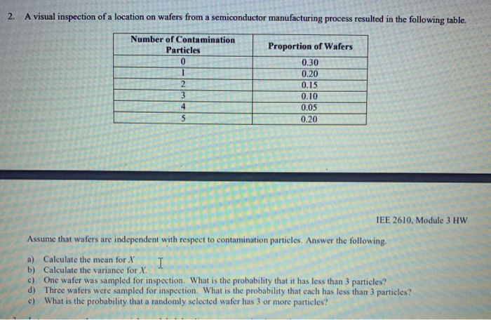 Solved 2. A visual inspection of a location on wafers from a | Chegg.com