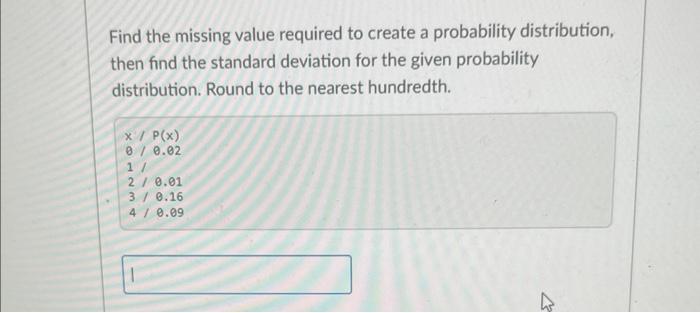 Solved Find the missing value required to create a | Chegg.com