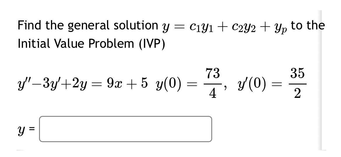 Solved Find the general solution y=c1y1+c2y2+yp ﻿to the | Chegg.com