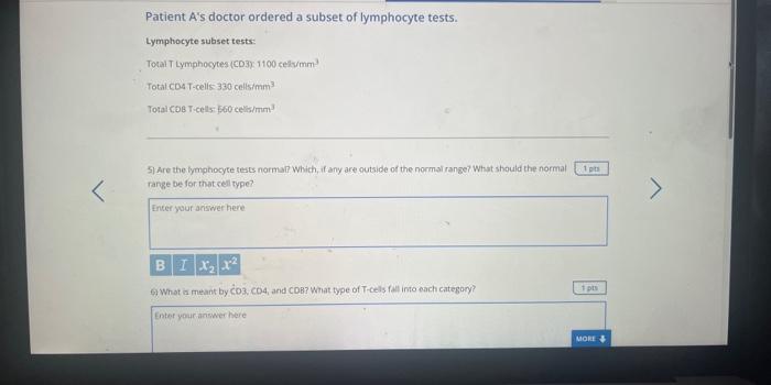 Solved Patient A's doctor ordered a subset of lymphocyte | Chegg.com
