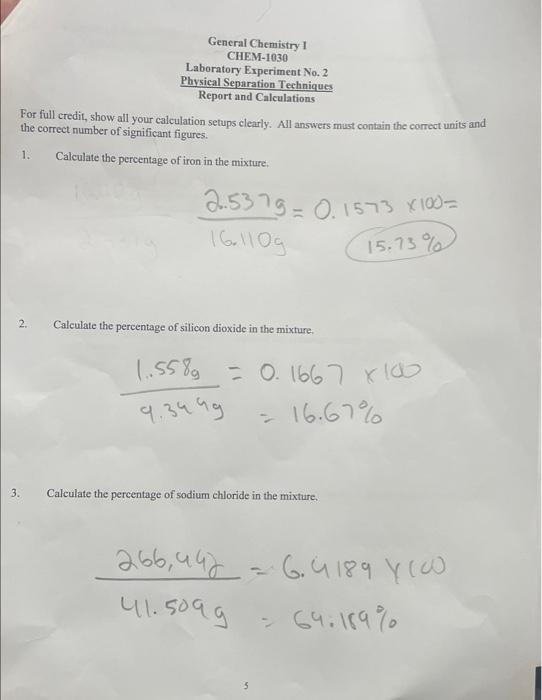 Solved General Chemistry I CHEM-1030 Laboratory Experiment | Chegg.com