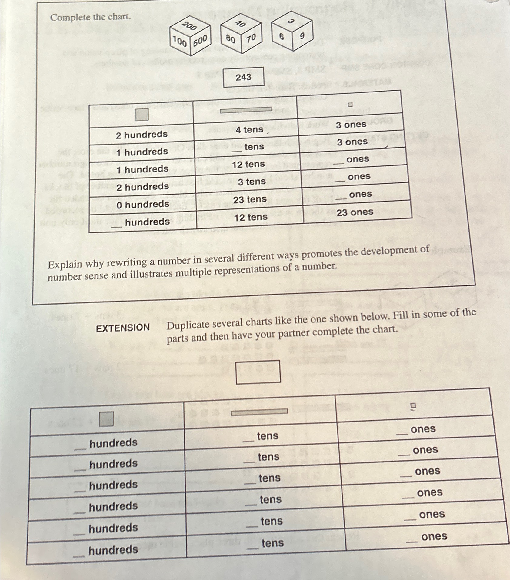 Solved Complete the chart.Explain why rewriting a number in | Chegg.com