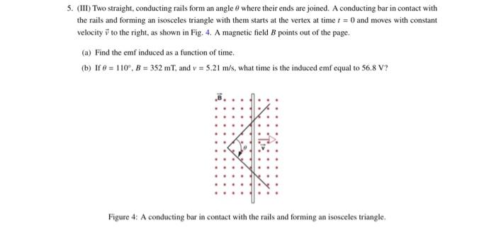 Solved 5. (III) Two straight, conducting rails form an angle | Chegg.com
