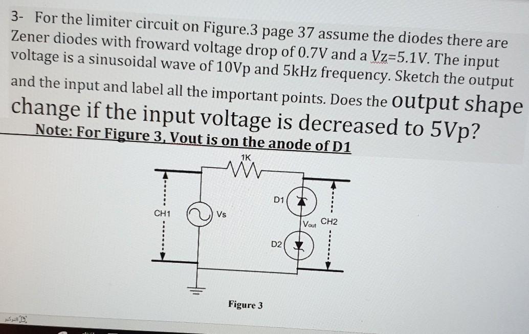 Solved 3- For the limiter circuit on Figure 3 page 37 assume | Chegg.com