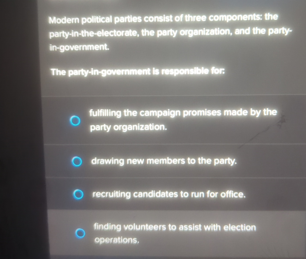 Solved Modern political parties consist of three components: | Chegg.com