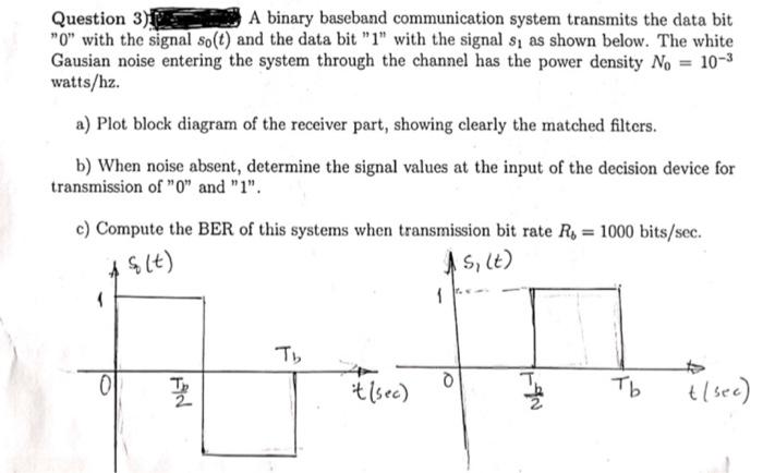Question 3) A binary baseband communication system | Chegg.com