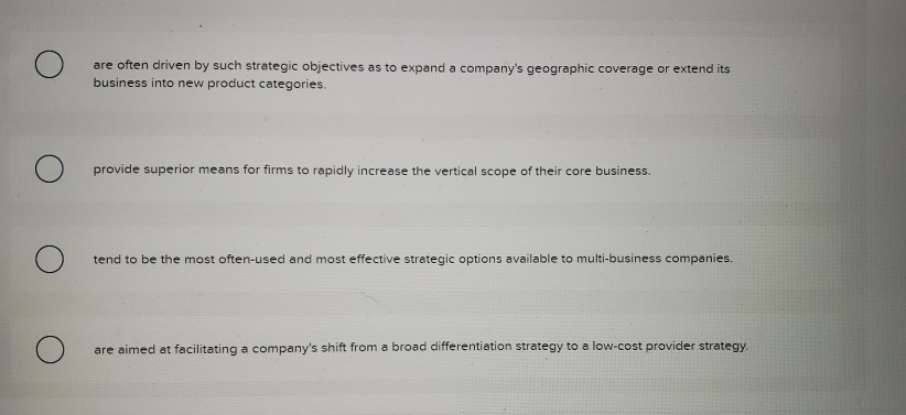Solved Merger and acquisition strategies Multiple Choice are | Chegg.com