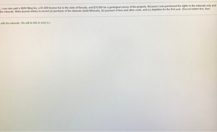 Solved Loon Mountain Mining paid $187,800 for the right to | Chegg.com