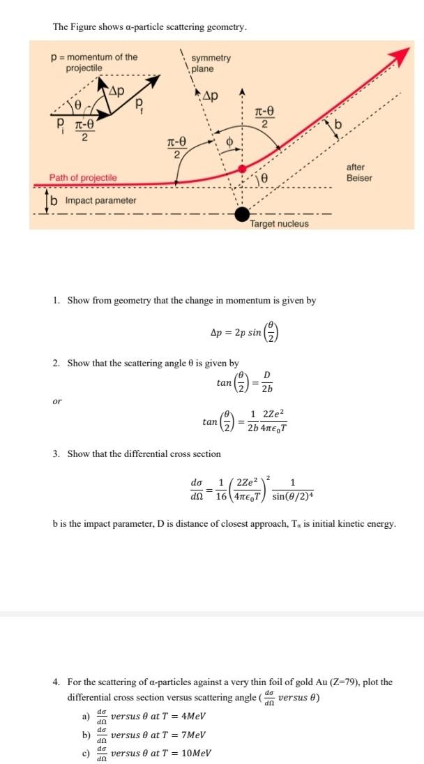 Solved The Figure shows a-particle scattering geometry. p = | Chegg.com