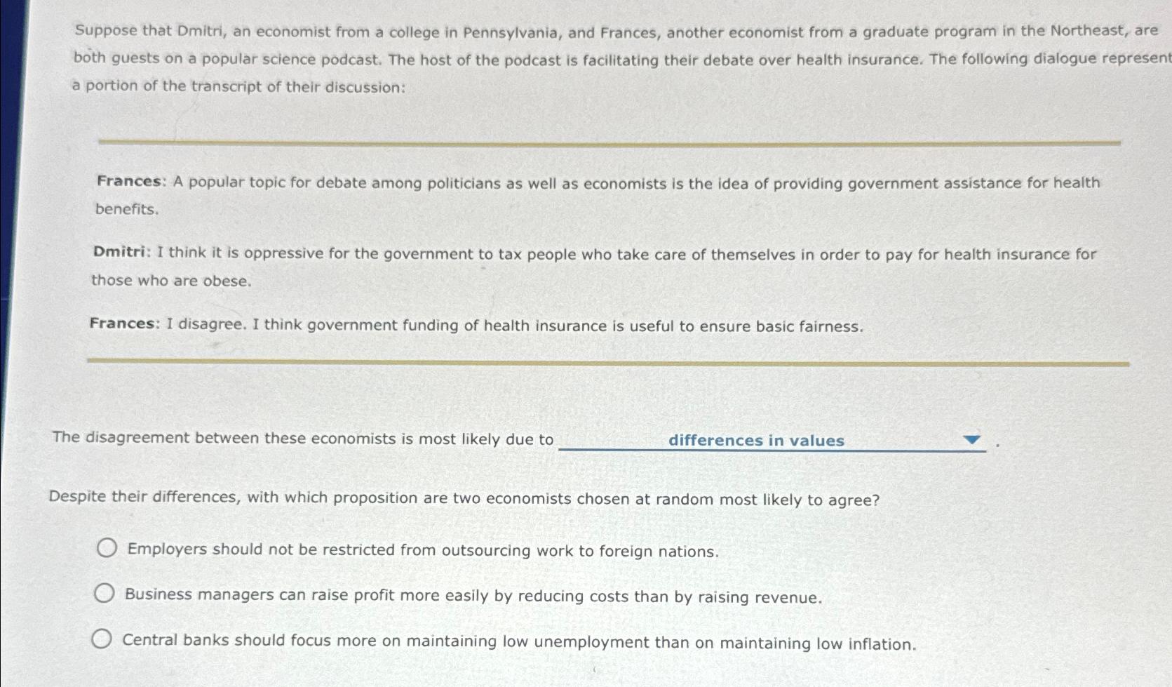 Solved Suppose that Dmitri, an economist from a college in | Chegg.com