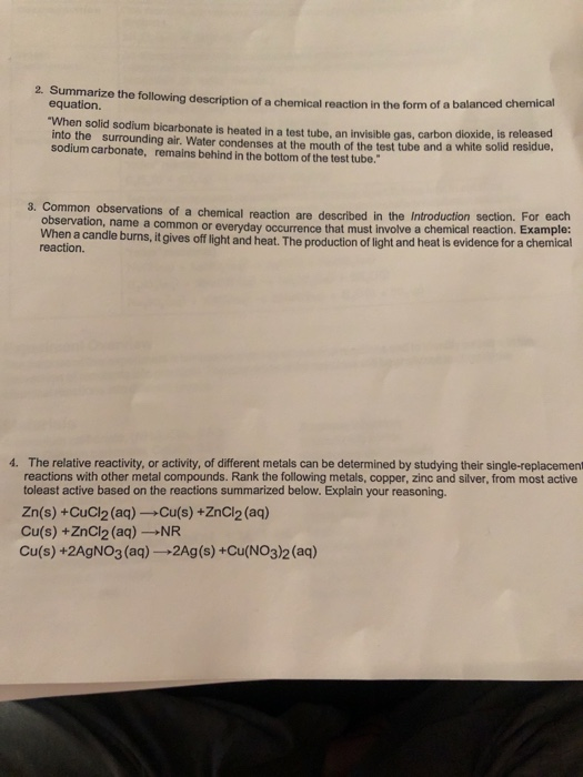 Solved 2. summarize the following description of chemical | Chegg.com