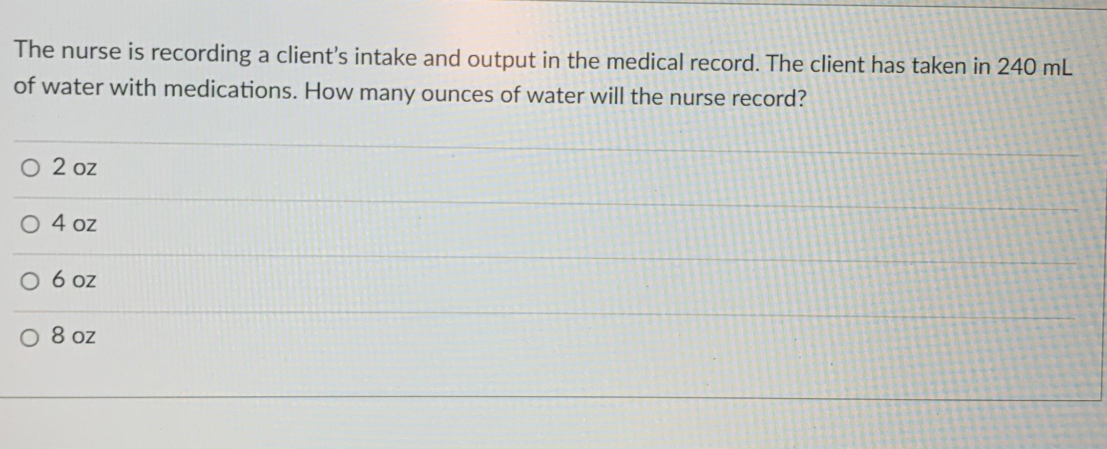 Solved The nurse is recording a client's intake and output | Chegg.com