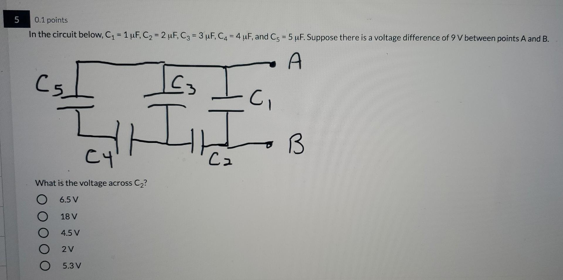 Solved 5 0.1 points In the circuit below, C1 = 1 uF, C2 = 2 | Chegg.com