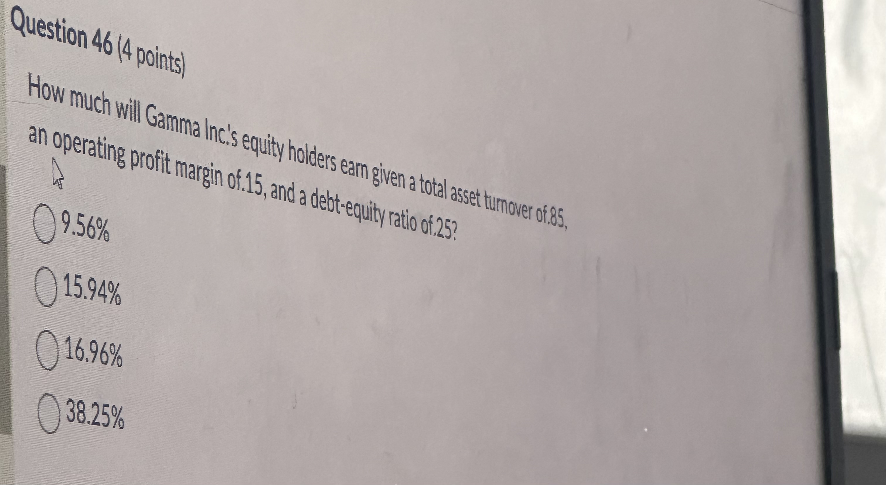 Solved Question 46 (4 ﻿points) ﻿an operating profit margin | Chegg.com