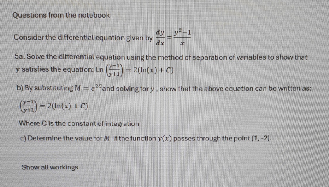 Solved Questions from the notebookConsider the differential | Chegg.com