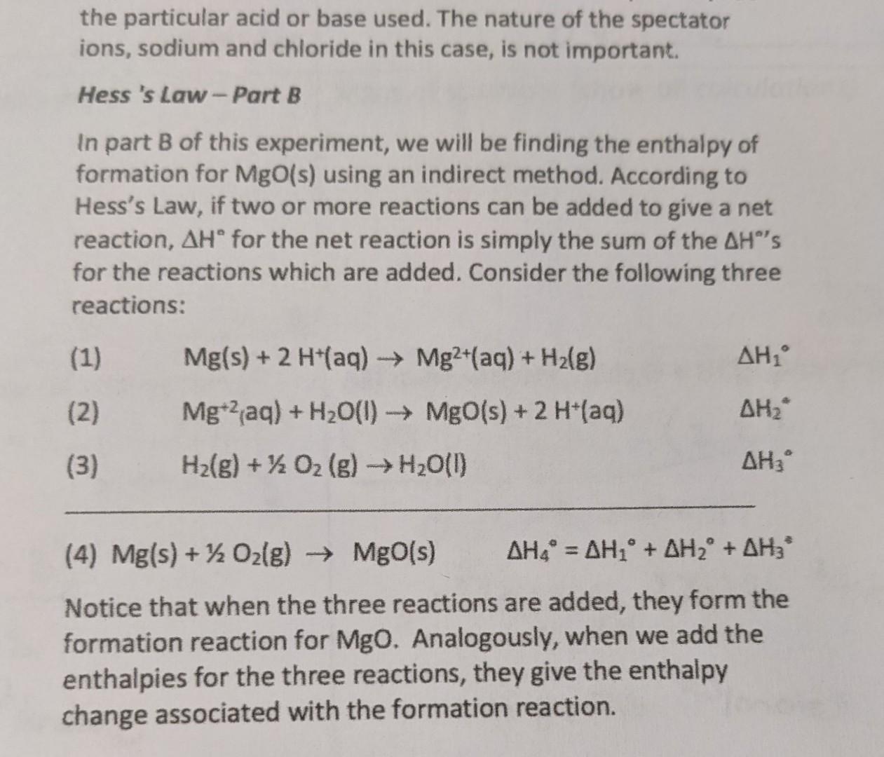 Solved Data and Results: Part B Enthalpy of Formation of | Chegg.com