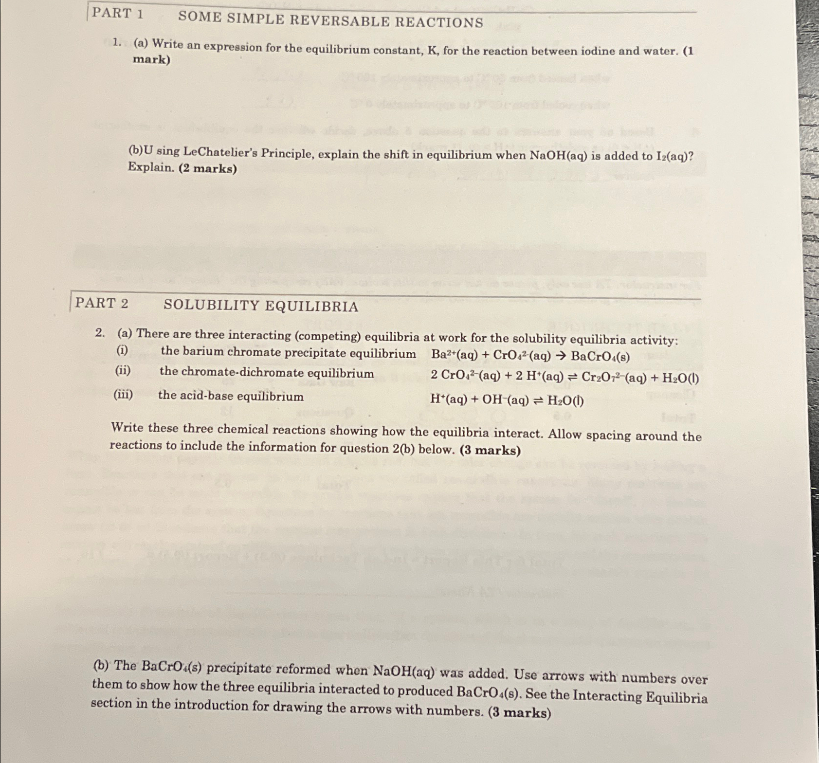 Solved PART 1SOME SIMPLE REVERSABLE REACTIONS(a) ﻿Write an | Chegg.com