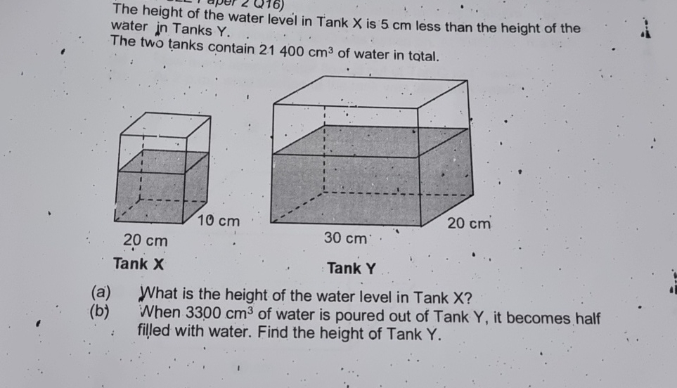 Solved The height of the water level in Tank x ﻿is 5cm ﻿less | Chegg.com