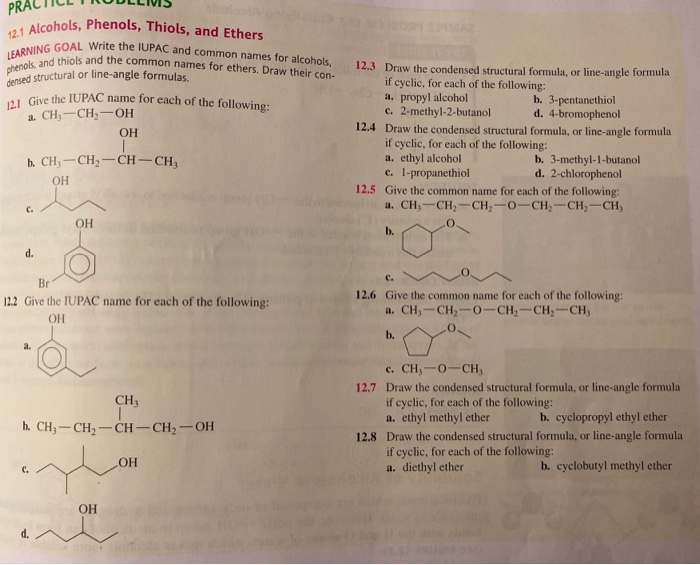 Solved 12.1 Alcohols, Phenols, Thiols, and Ethers LEARNING | Chegg.com