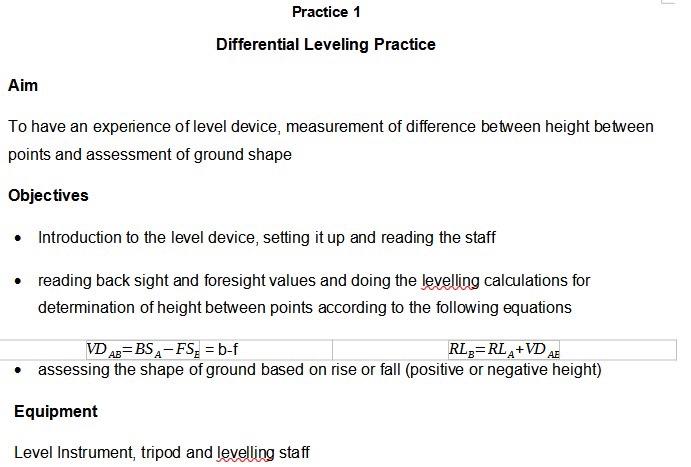 Practice 1 Differential Leveling Practice Aim To have | Chegg.com