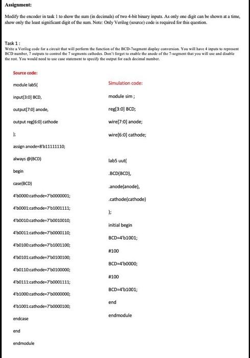Solved Assignment: Modify the encoder in task 1 to show the | Chegg.com