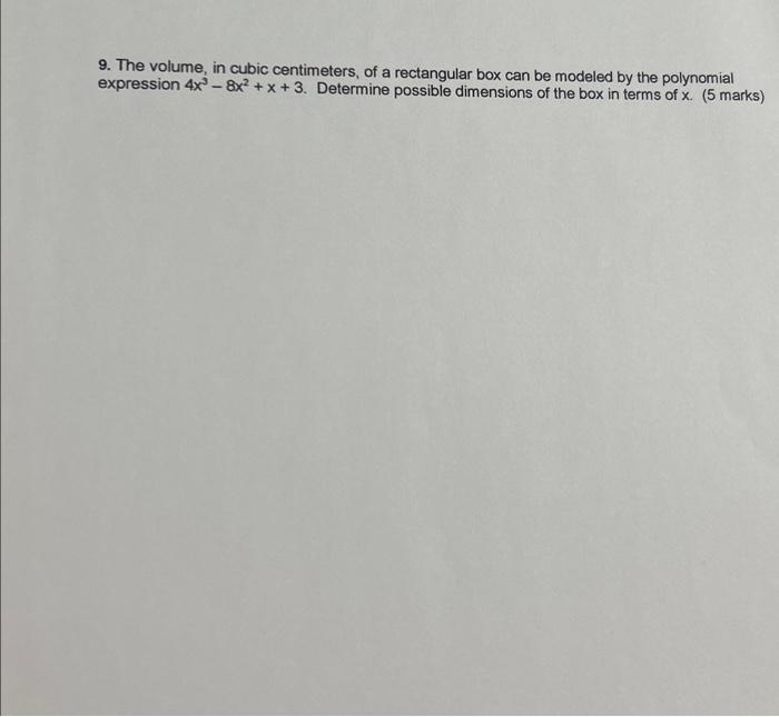 Solved 9. The volume, in cubic centimeters, of a rectangular | Chegg.com