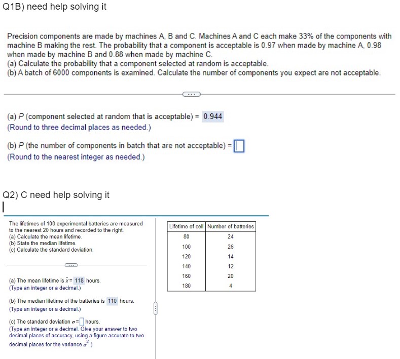 Solved only need help solving q1B and Q2C (easy) | Chegg.com