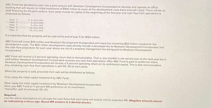 Solved ABC Fund has decided to enter into a joint venture | Chegg.com