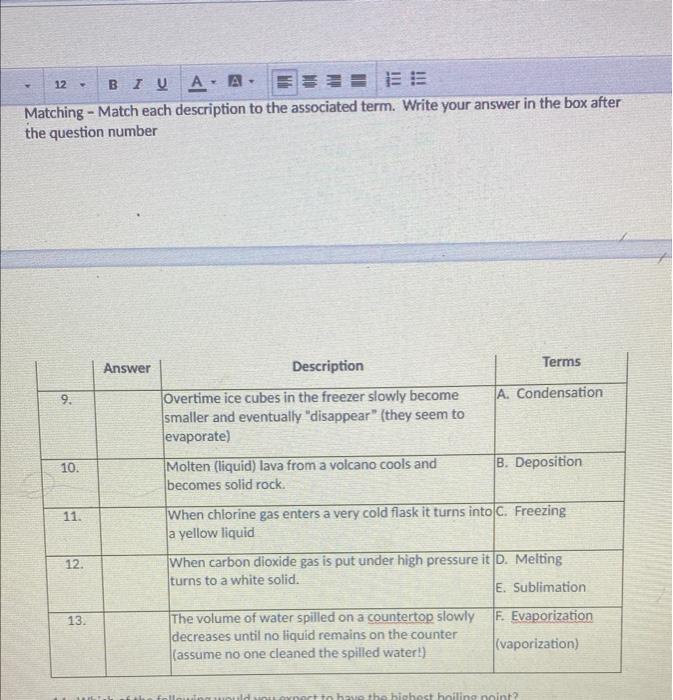Solved Matching - Match each description to the associated | Chegg.com