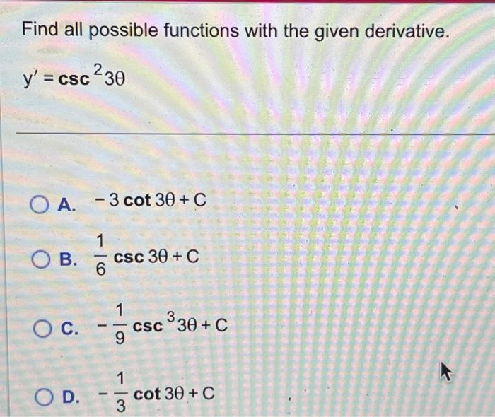 Solved Find all possible functions with the given | Chegg.com