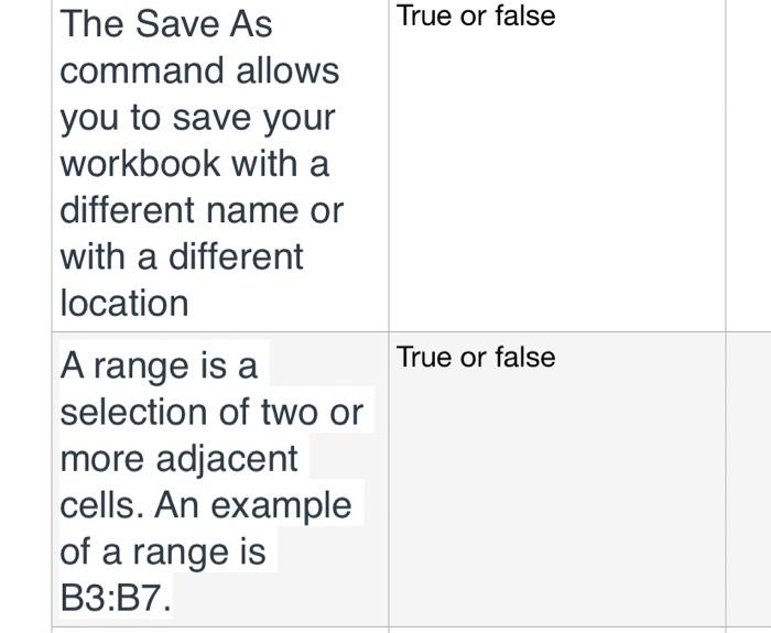 Solved The Save As True or false command allows you to save | Chegg.com