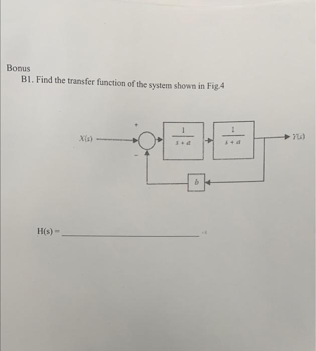 Solved Bonus B1. Find the transfer function of the system | Chegg.com