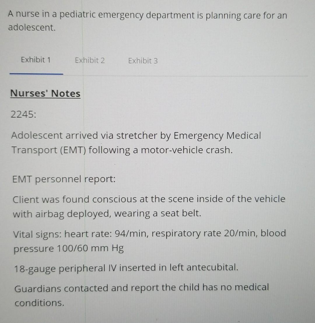 Solved A nurse in a pediatric emergency department is | Chegg.com
