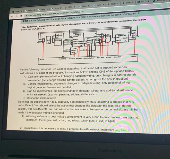 Solved The following canonical single-cycle datapath for a | Chegg.com