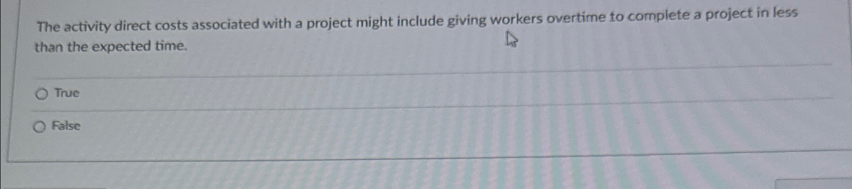 Solved The activity direct costs associated with a project | Chegg.com