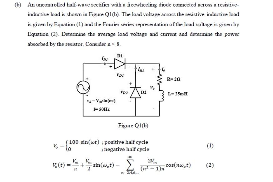 Solved (b) An uncontrolled half-wave rectifier with a | Chegg.com
