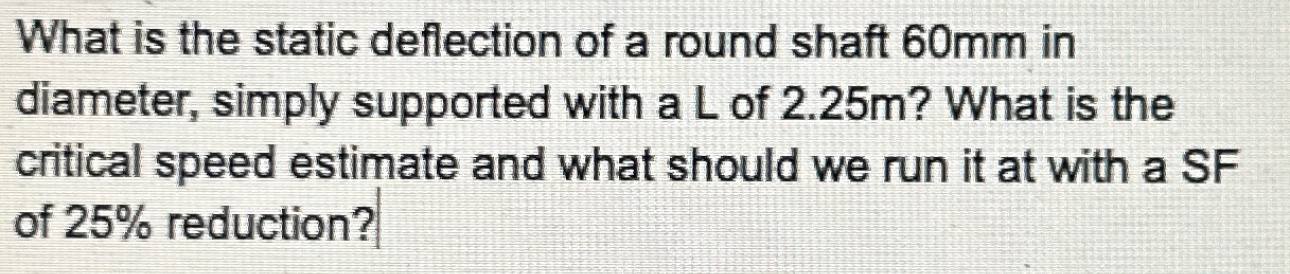 Solved What is the static deflection of a round shaft 60mm | Chegg.com