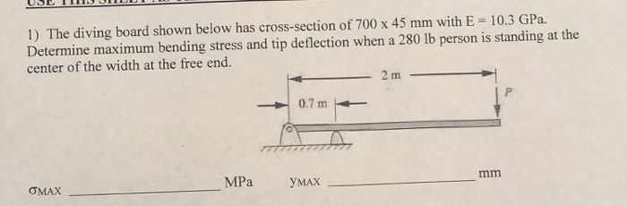 Solved UNMTTIDE 1) The diving board shown below has | Chegg.com